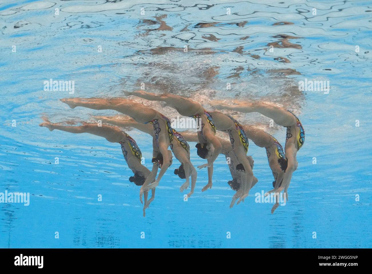 Greece team compete in the mixed team technical of artistic swimming at ...