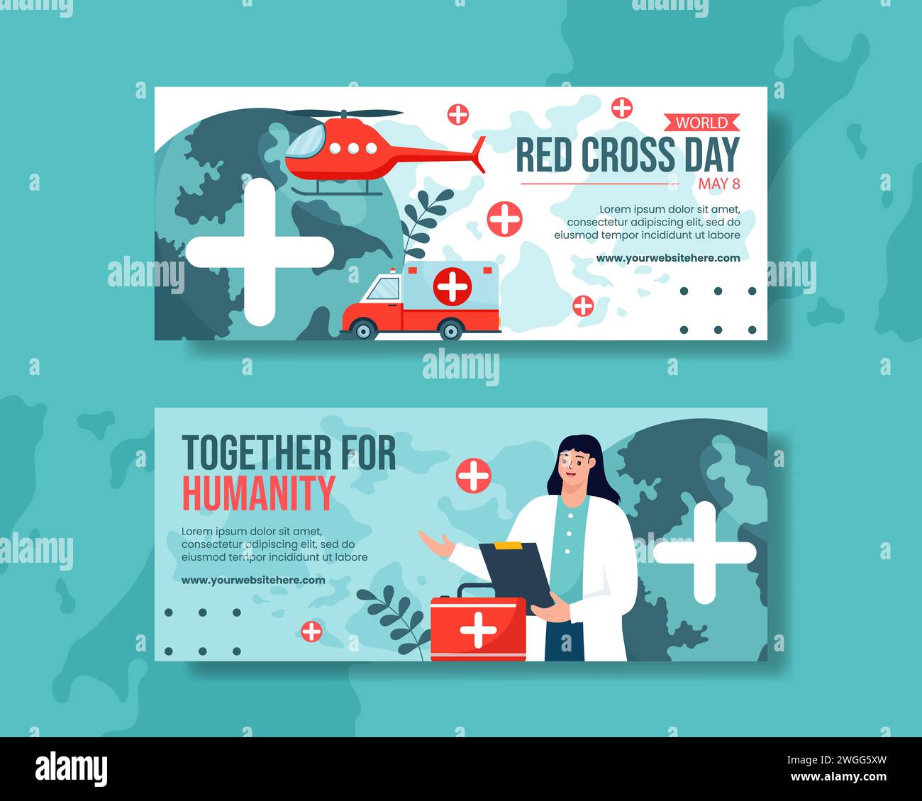 Red Cross Day Horizontal Banner Flat Cartoon Hand Drawn Templates ...