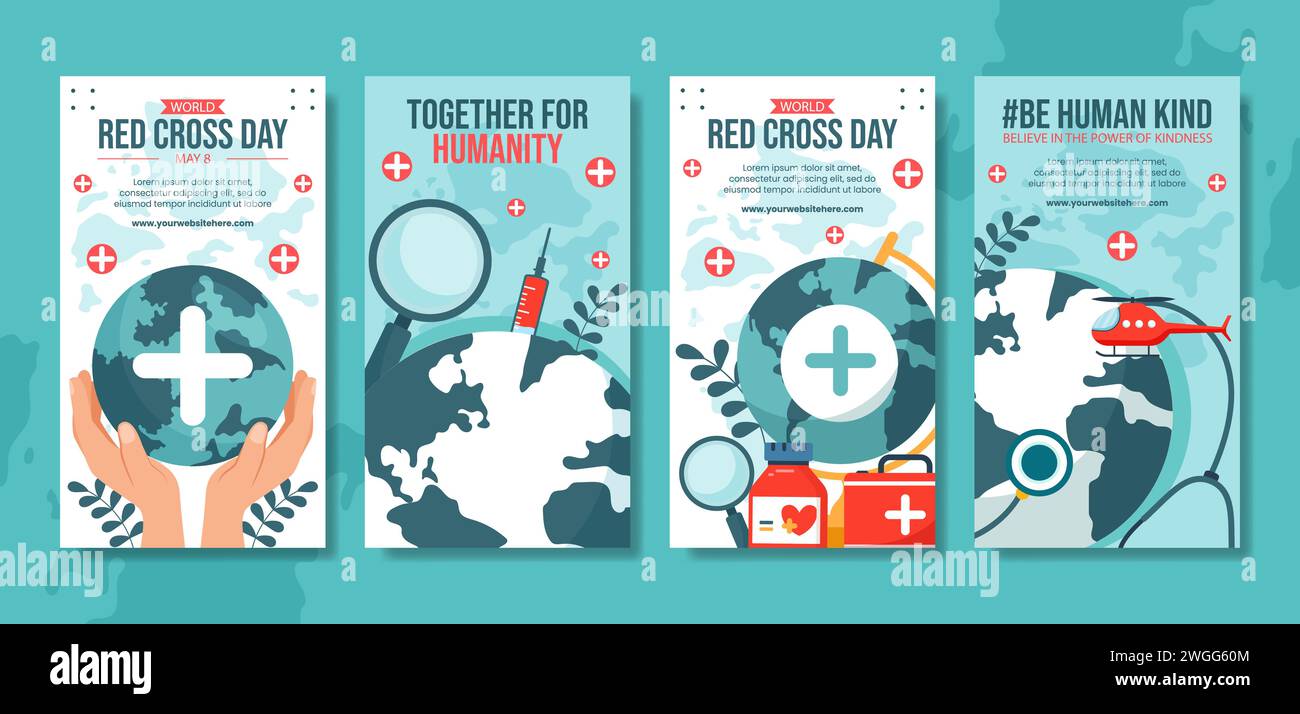 Red Cross Day Social Media Stories Flat Cartoon Hand Drawn Templates ...