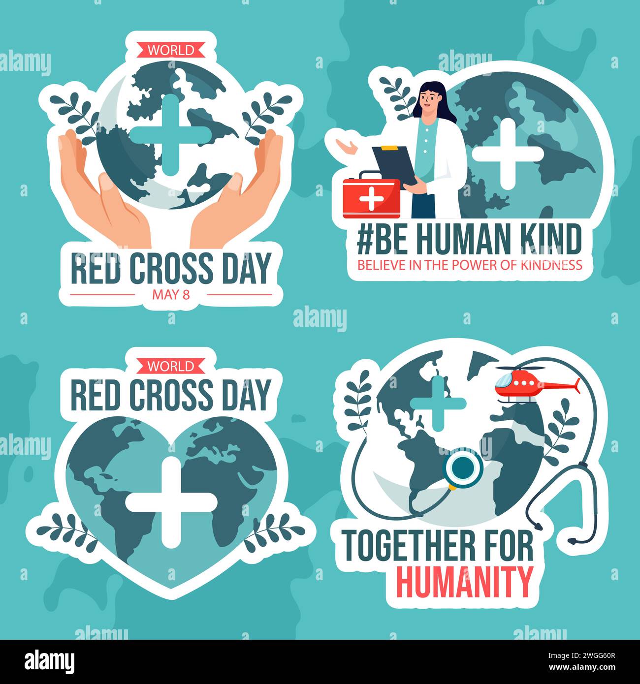 Red Cross Day Label Flat Cartoon Hand Drawn Templates Background ...