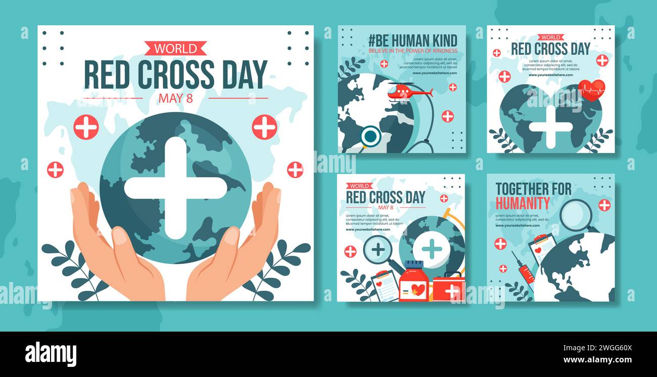 Red Cross Day Social Media Post Flat Cartoon Hand Drawn Templates ...