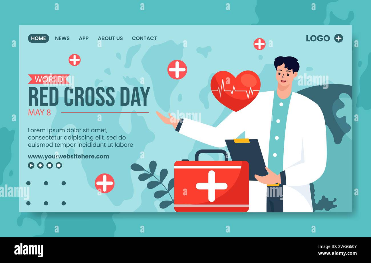 Red Cross Day Social Media Landing Page Cartoon Hand Drawn Templates ...