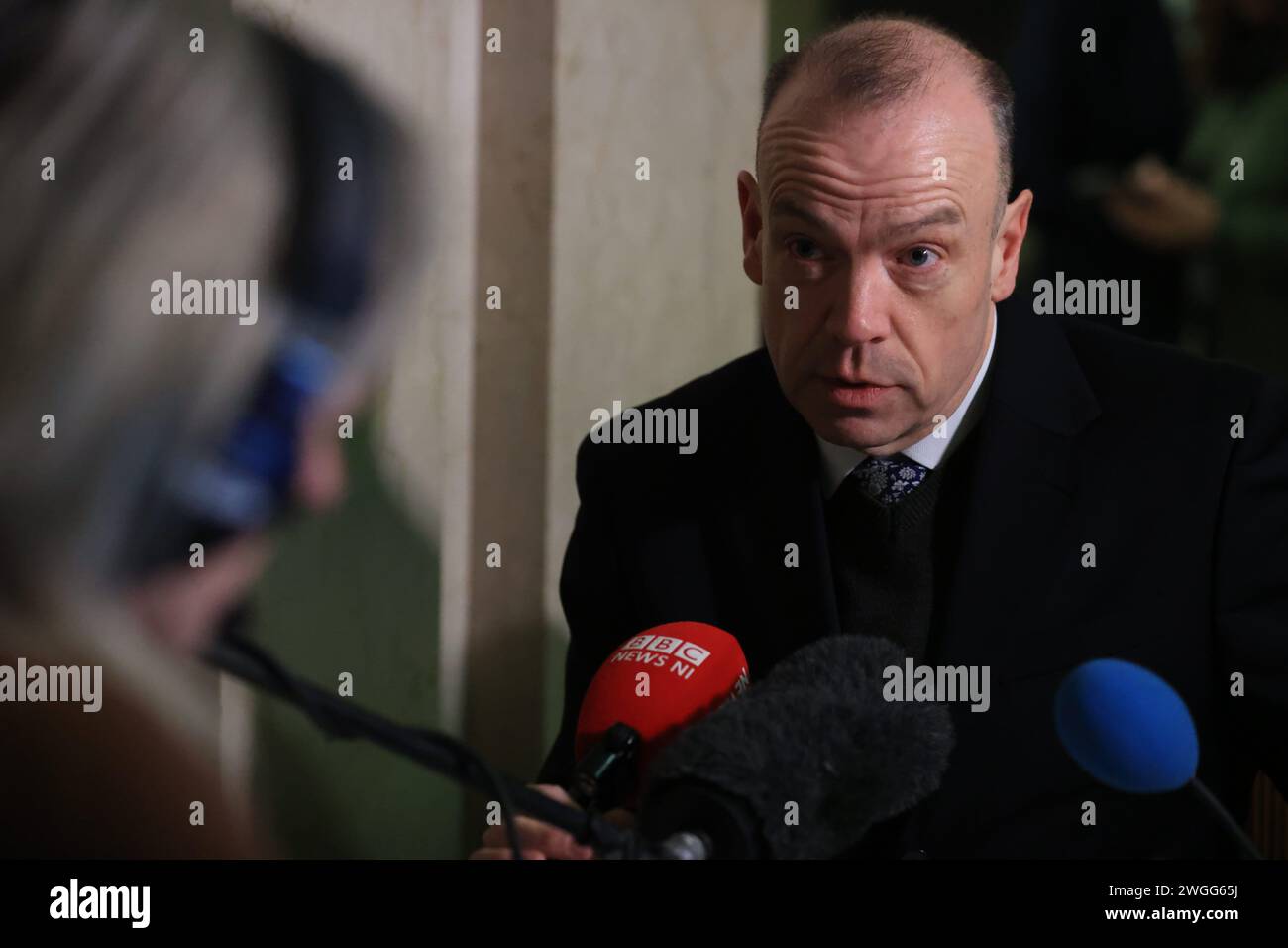 Northern Ireland Secretary Chris Heaton-Harris speaking to Sarah Brett ...