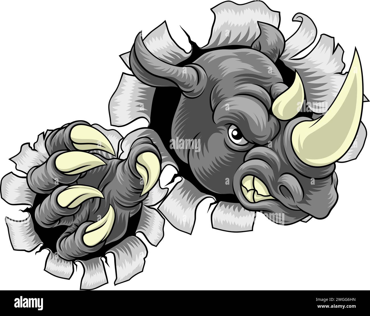 Rhino Rhinoceros Mean Angry Cartoon Sports Mascot Stock Vector Image ...