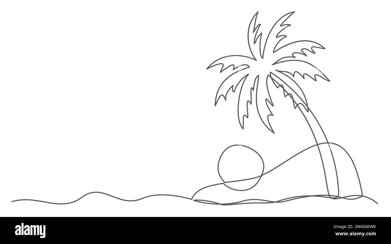 Palm tree One line drawing isolated on white background Stock Vector ...