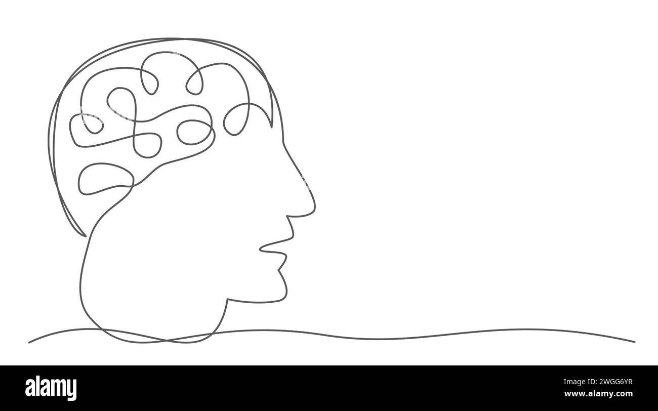 Brain One line drawing isolated on white background Stock Vector Image ...
