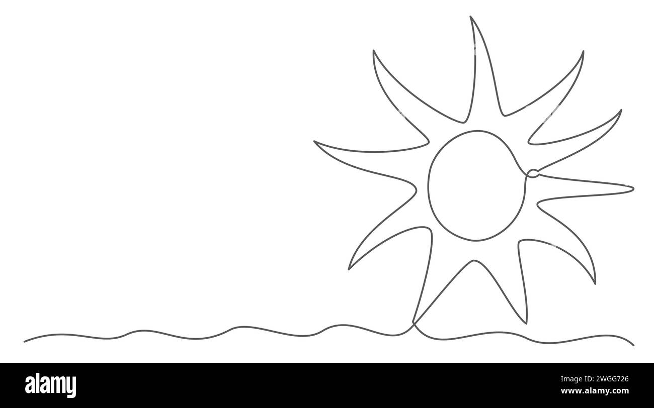 Sun One line drawing isolated on white background Stock Vector Image ...