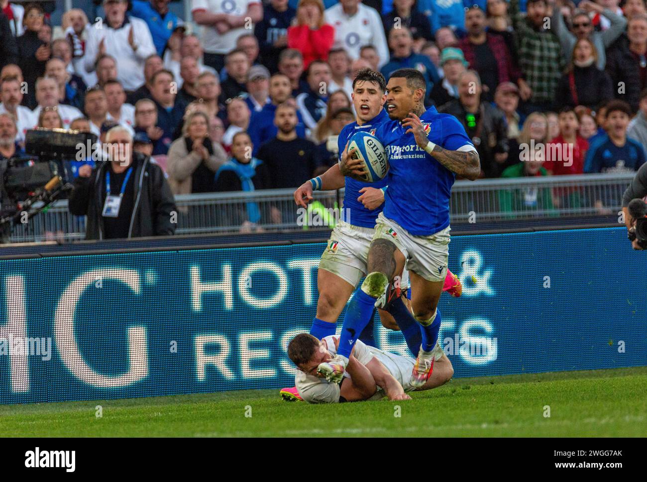 Rugby Six Nations. Italy vs England. Stadio Olimpico. Rome. 03/02/2024. Italy's Monty Ioane ...