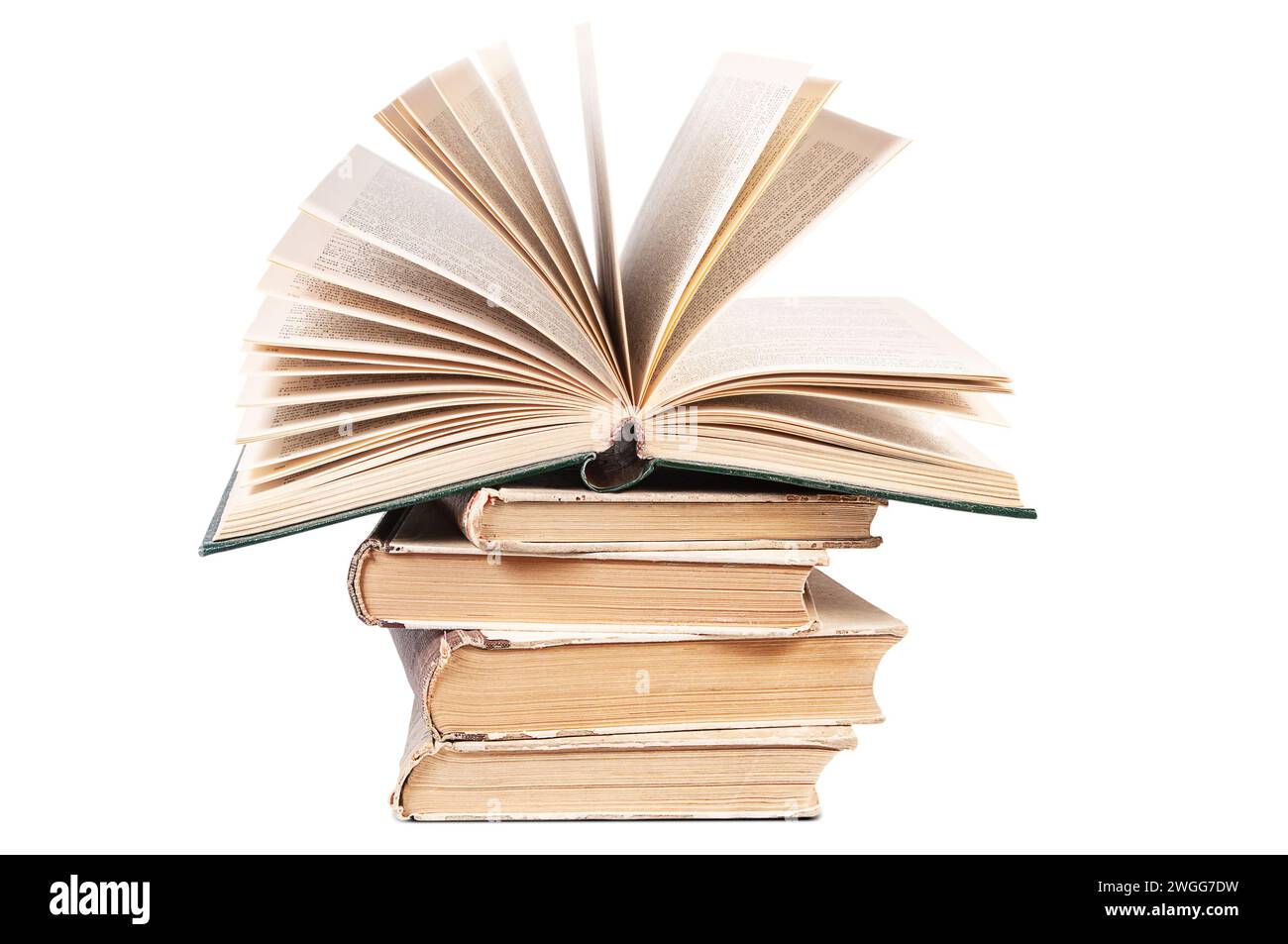 stack of old books isolated on white background Stock Photo - Alamy