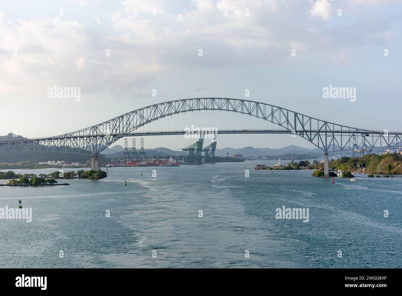 Bridge of the Americas (Puente de las Américas) from deck of Cunard ...