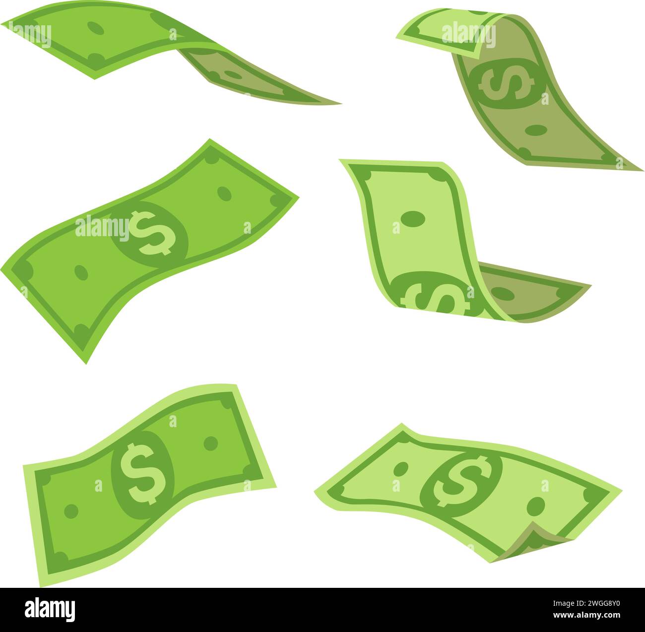 Cartoon banknotes and coins. Green dollar bill packs, bundles, stacks ...