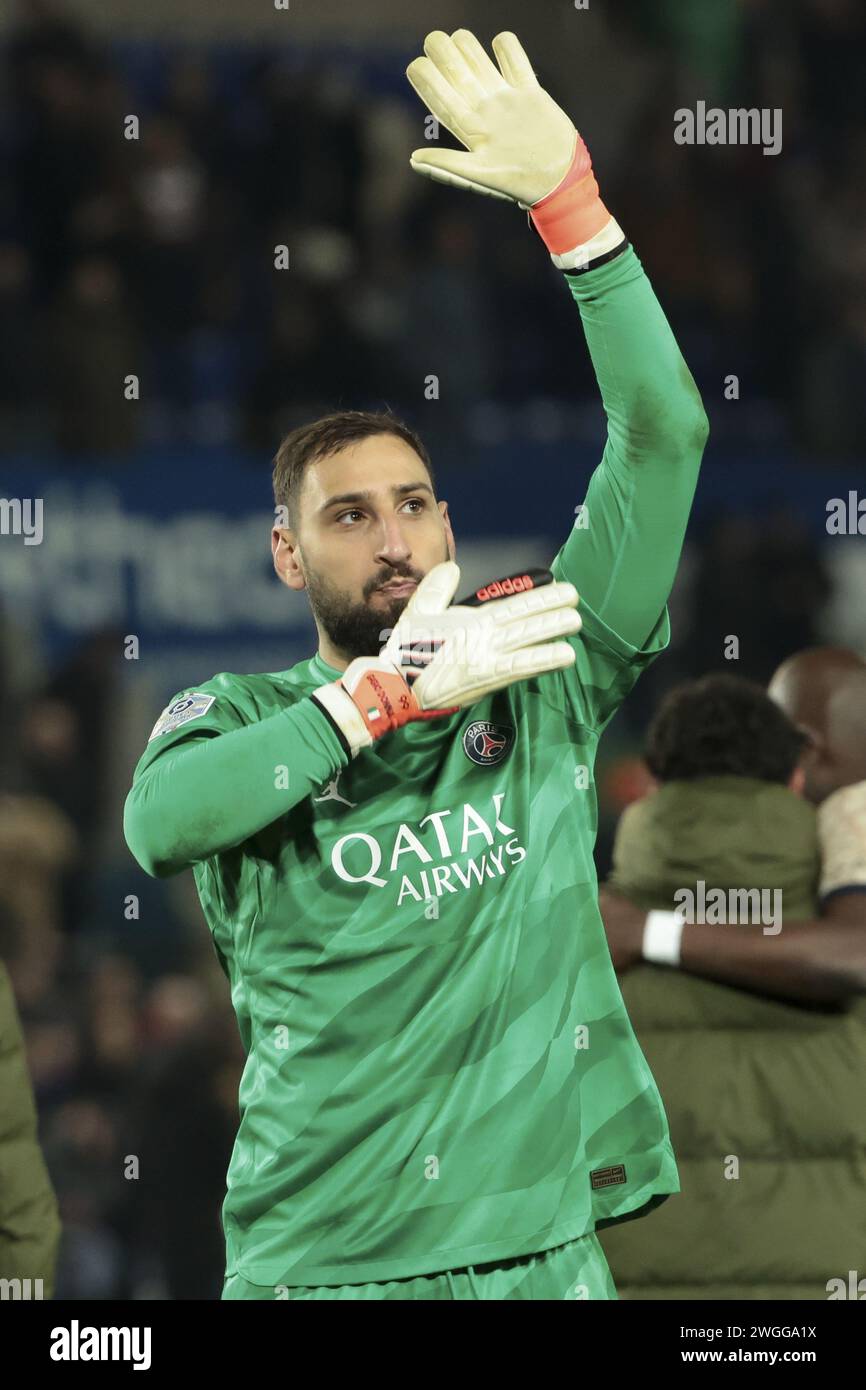 PSG goalkeeper Gianluigi Donnarumma salutes the supporters following ...