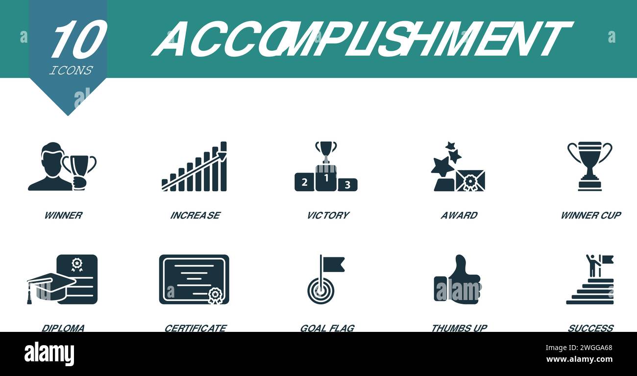 Accomplishment icons set. Creative icons: winner, increase, victory ...