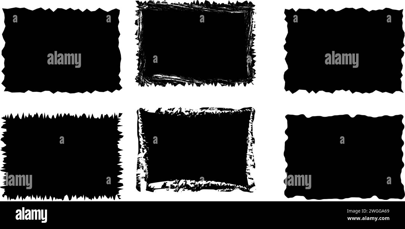 Jagged rectangle. Black simple shape. Rectangle paper template jagged ...