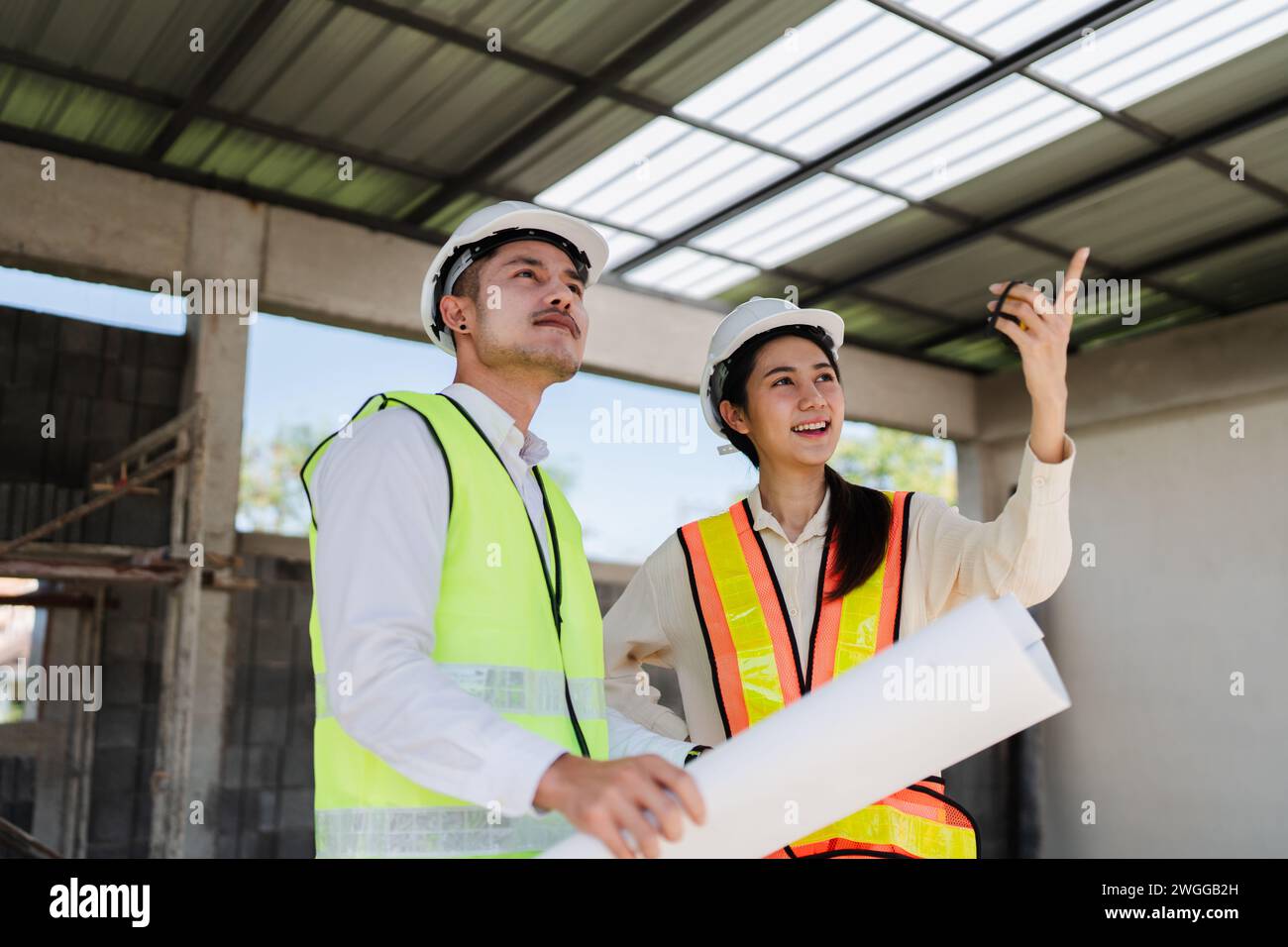 team engineer, foreman, architect meeting for colleagues discussing and checks construction ...