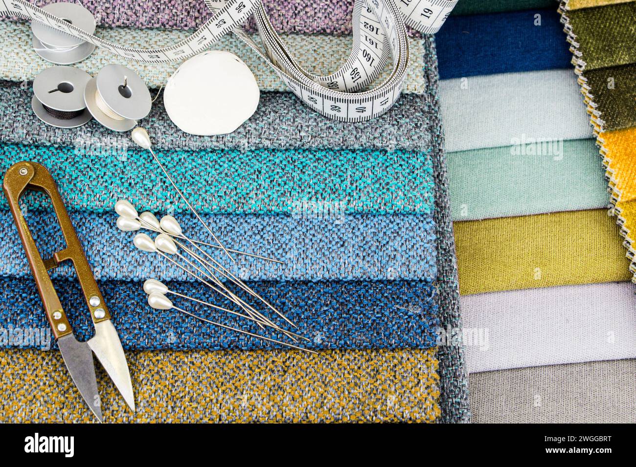 Stylish natural linen fabric and sewing accessories. The basis for ...