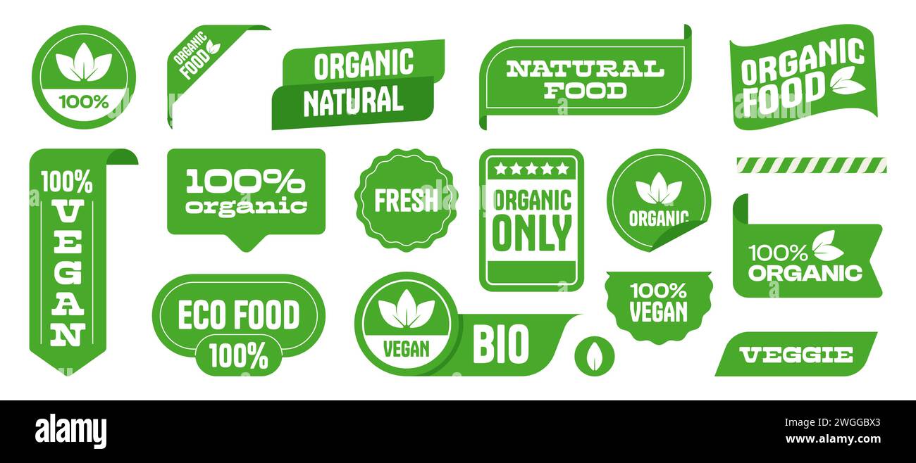 Vegan labels. Eco vegetarian food organic products, natural veganism ...