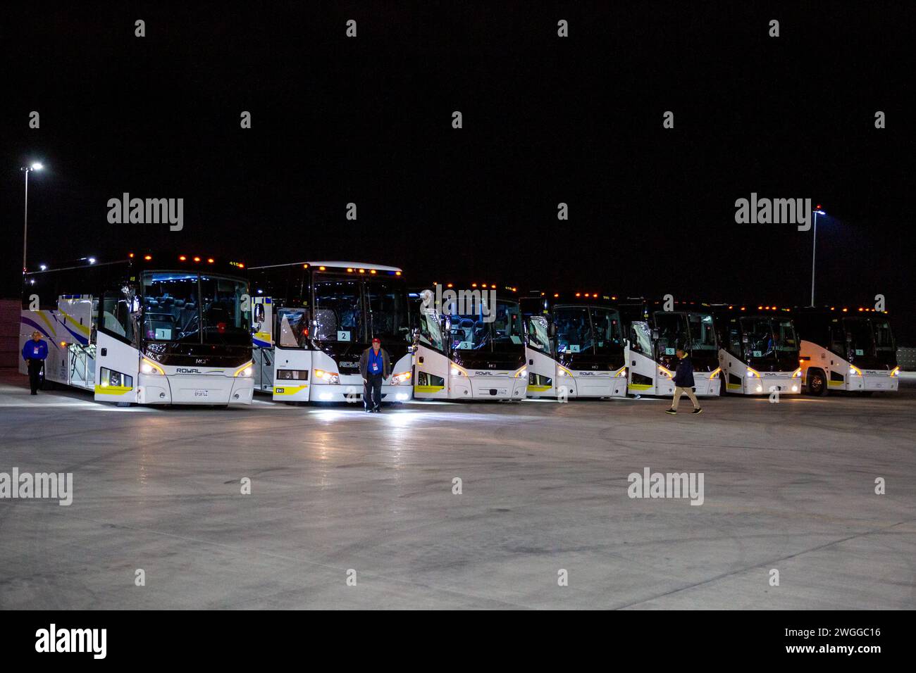 Las Vegas, USA. 04th Feb, 2024. San Francisco 49ers buses on the tarmac ...