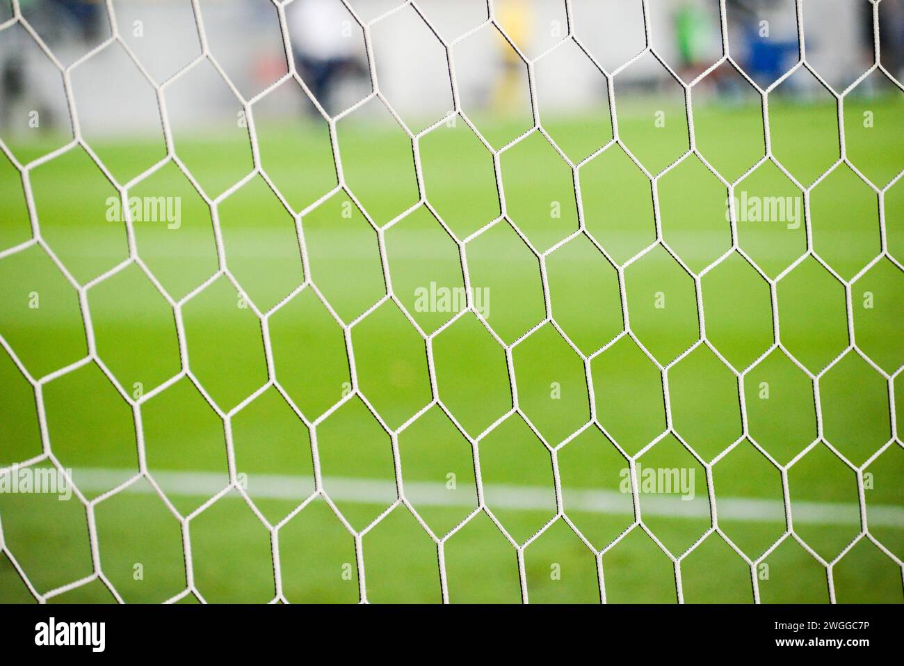 Soccer goal net on a soccer field Stock Photo - Alamy