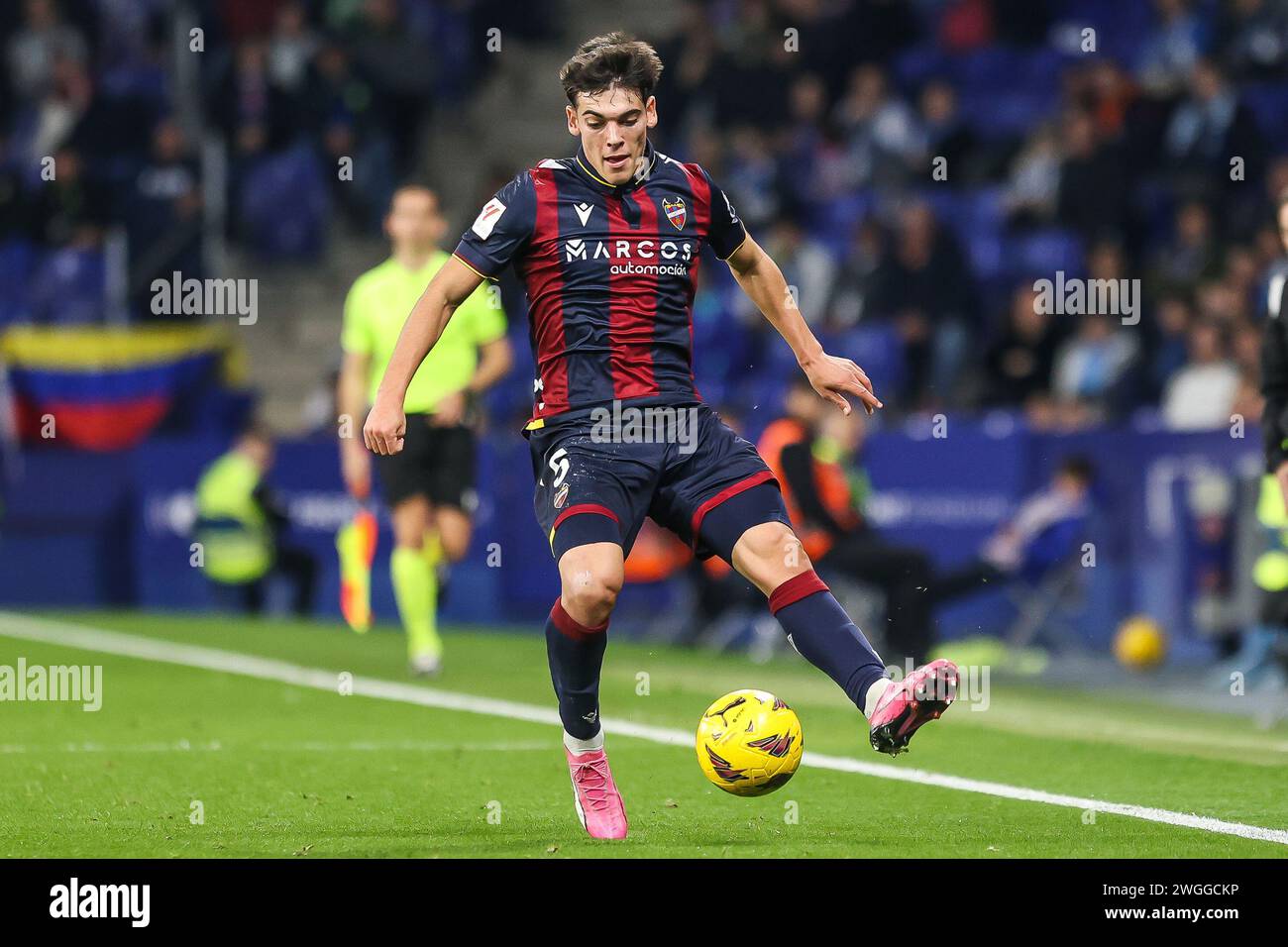 Barcelona, Spain. 04th, February 2024. Alex Valle (5) of Levante seen ...
