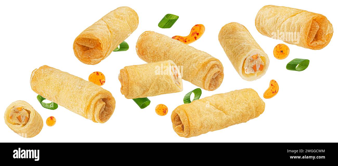 Traditional fried spring rolls isolated on white background Stock Photo ...