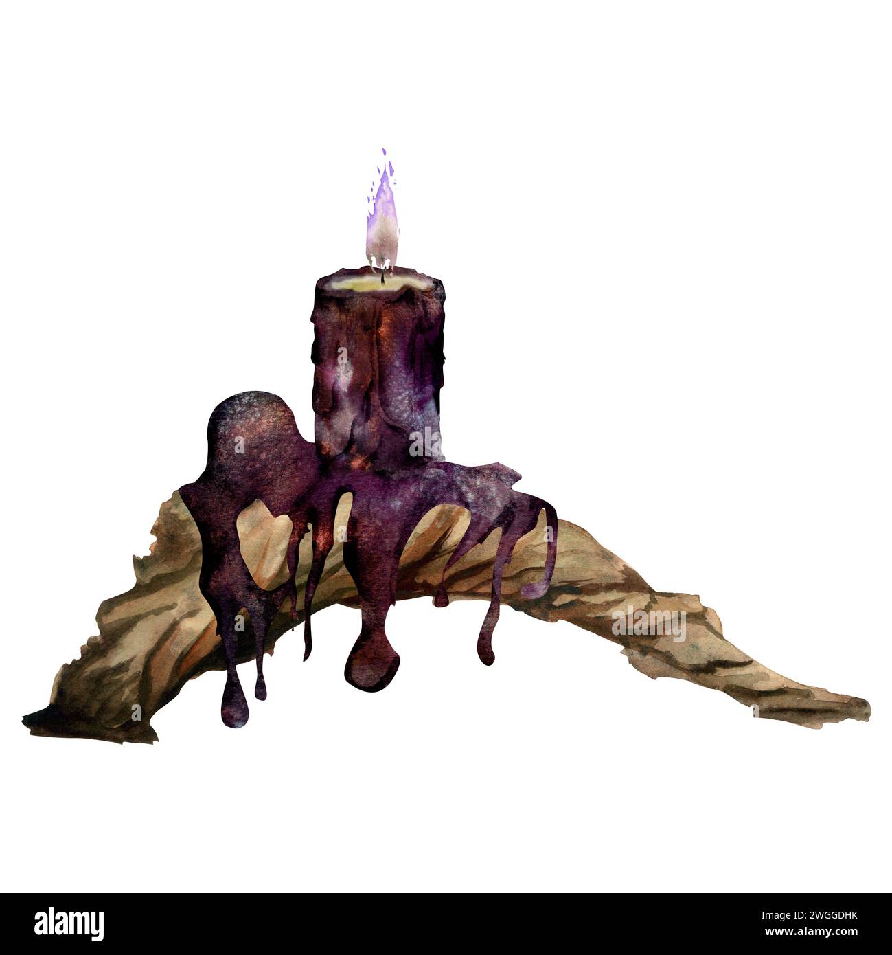 Hand drawn watercolor sea witch altar objects. Burning pillar votive ...