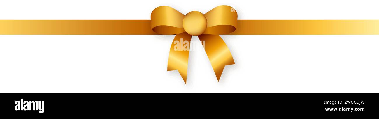 Gold Bow and Ribbon Horizontal Realistic shiny satin with shadow ...