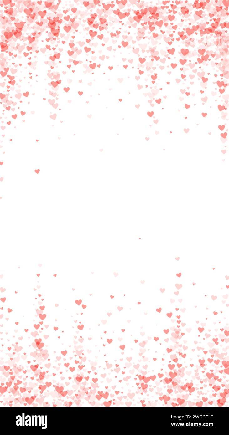 Valentine hearts, flying, falling down, floating. Red hearts scattered ...