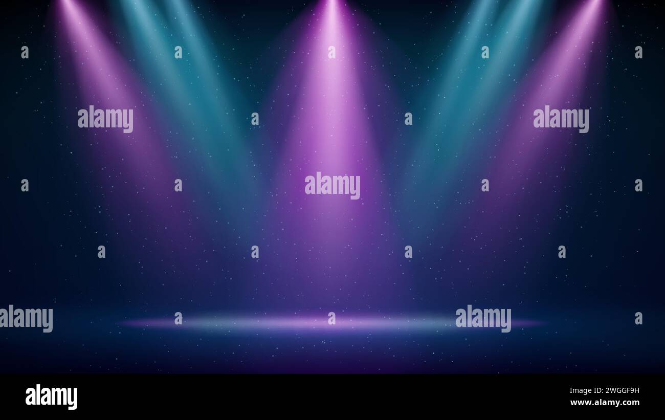 Pink blue purple spotlight backdrop. Illuminated blue pink stage ...