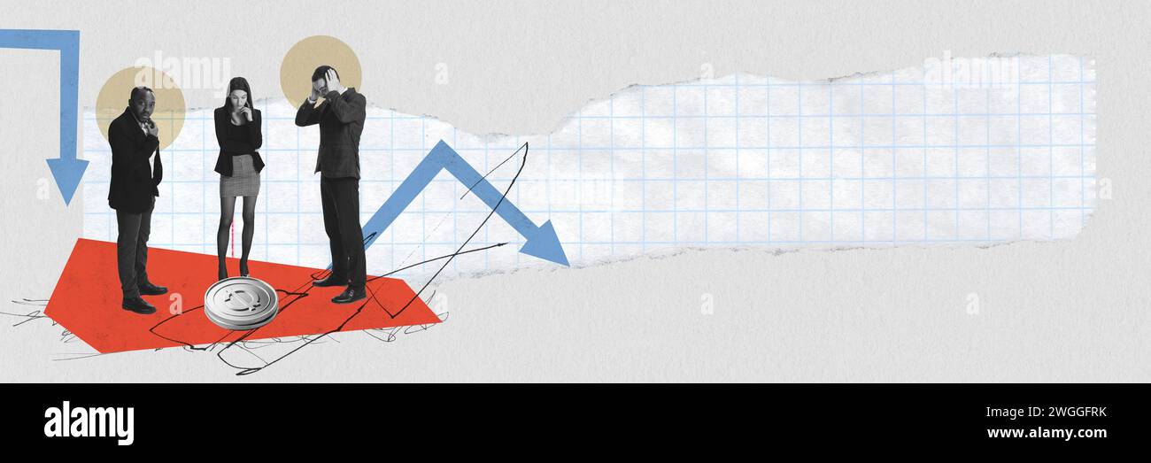 Modern aesthetic artwork. Three business people analyzing why their ...