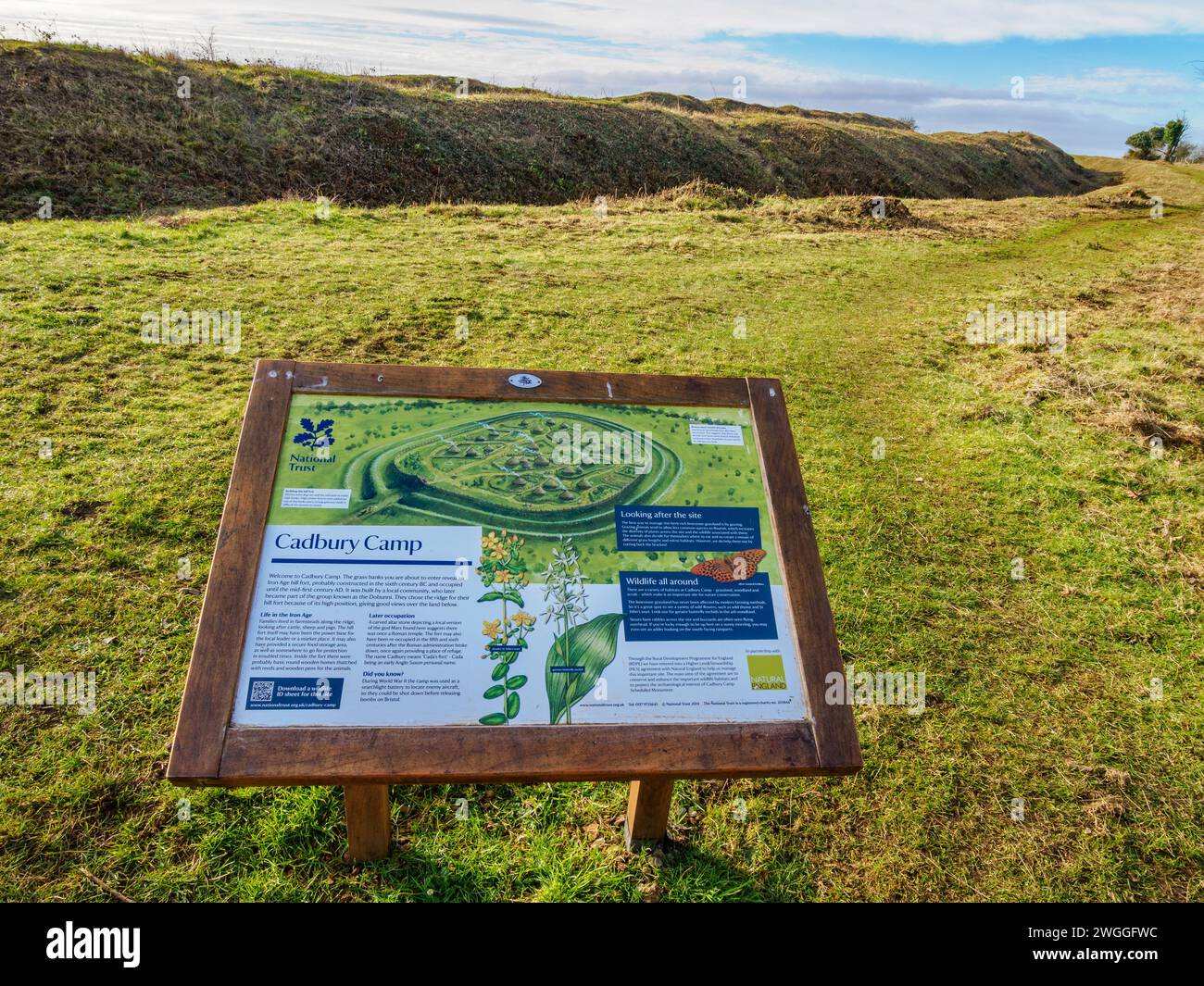 Information board at the entrance to Cadbury Camp iron age ...