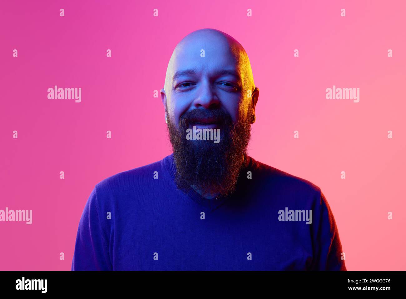 Gel Portrait Of Bearded Bald Man In His 30s Wearing Blue Sweater