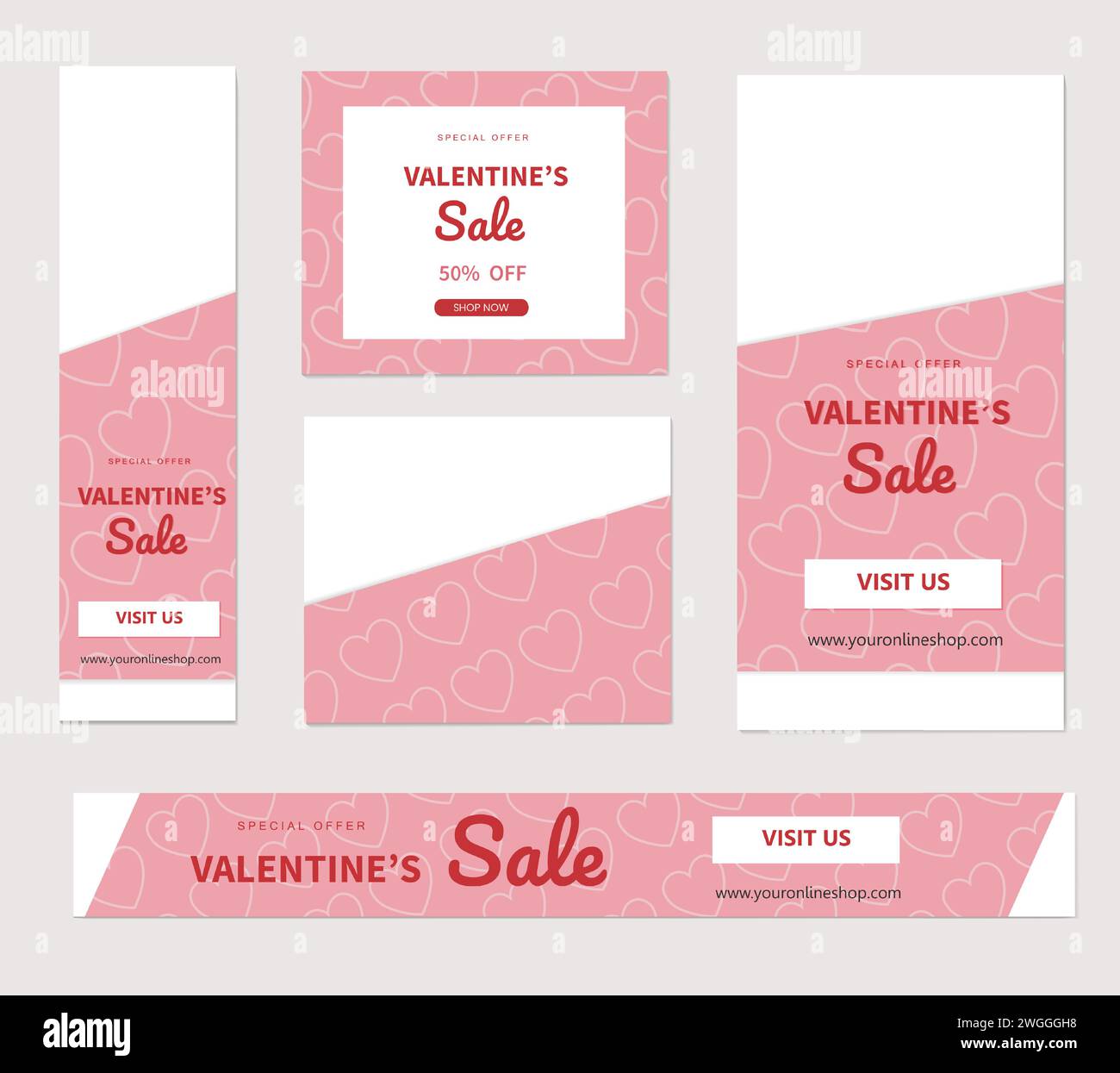 Sale header or banner set with discount offer for Happy Valentine Day ...