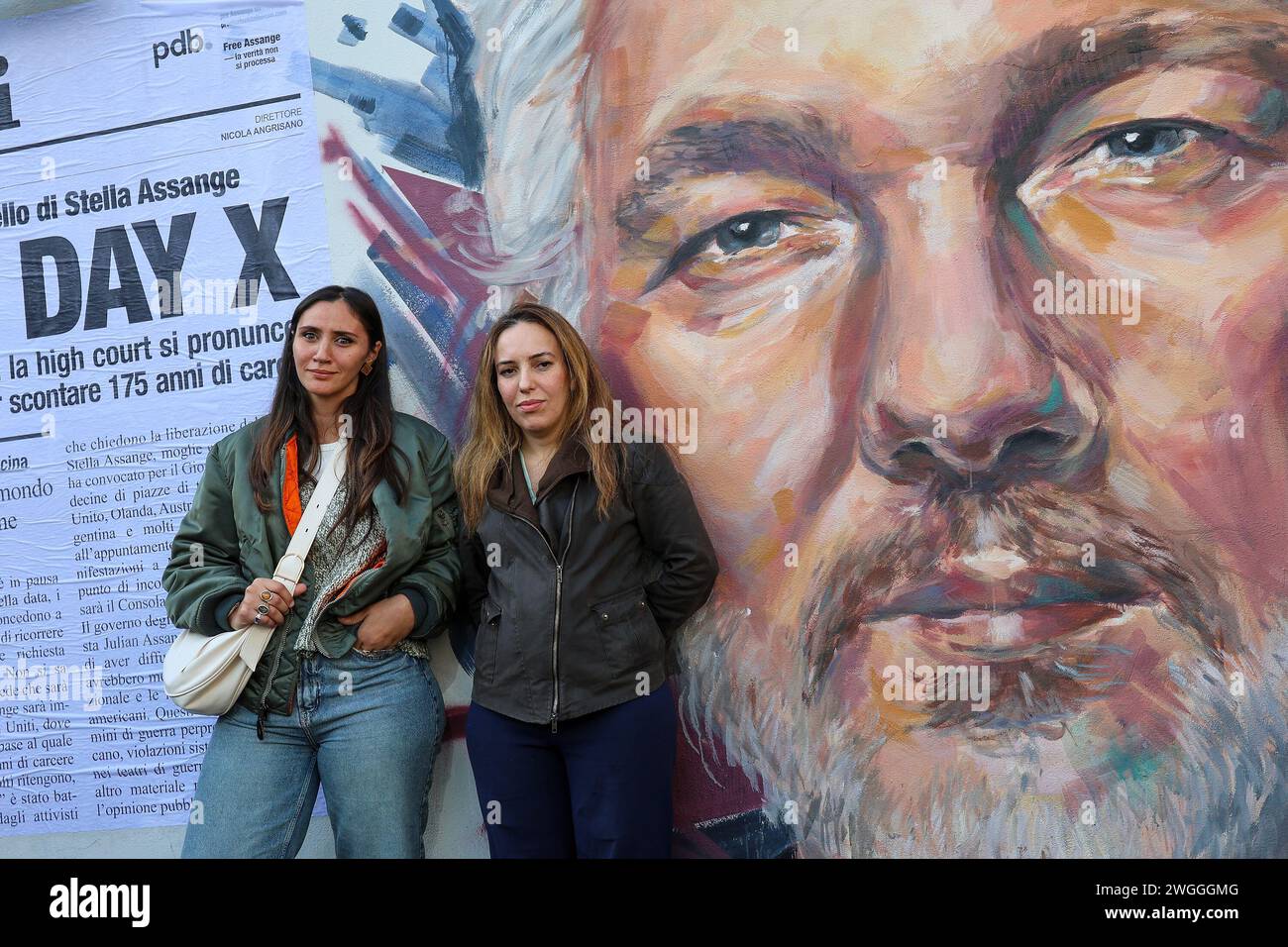 Stella Moris (center), wife of Julian Assange, with Trisha Palma (left ...