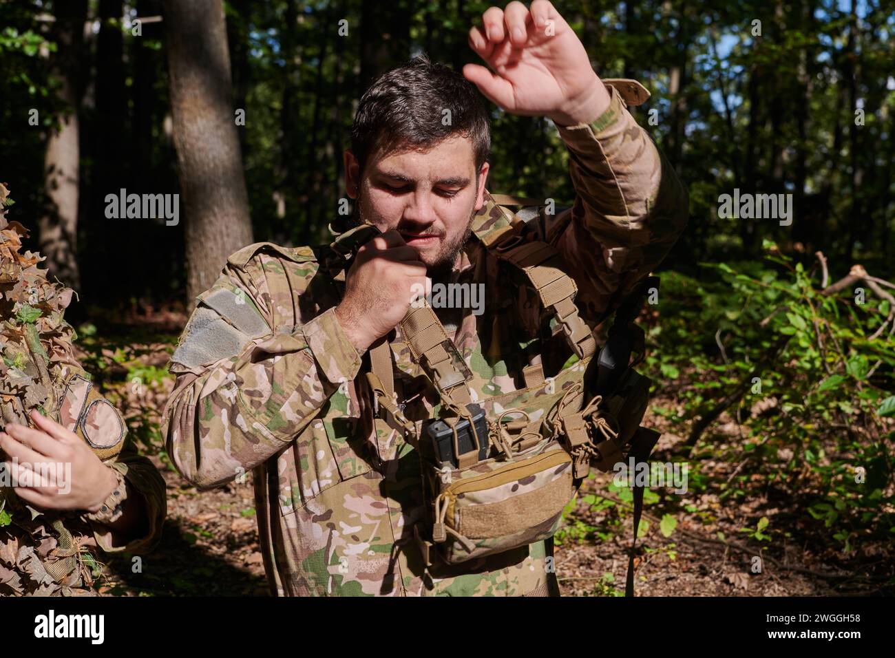 Elite soldier exudes focused determination and readiness, geared up for ...