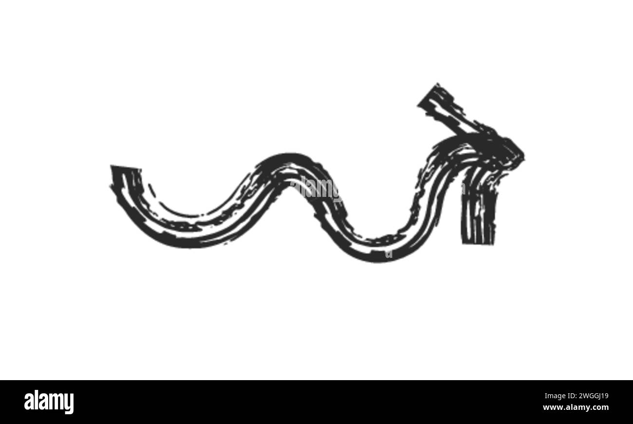 Brush drawn thick doodle squiggle arrow. black grunge banner for your ...