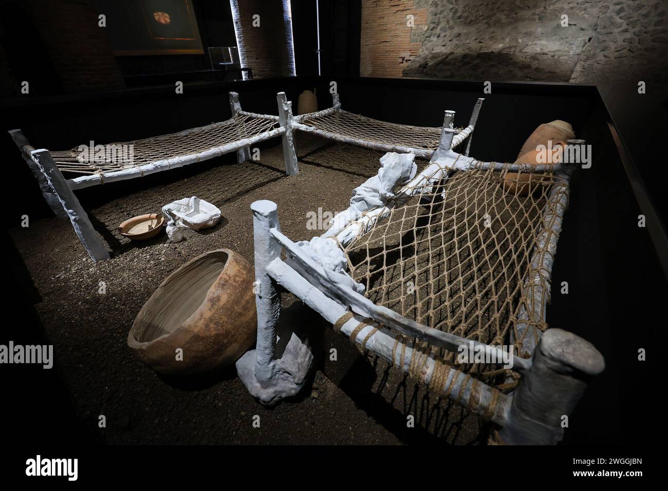 A view of the slave room, in the exhibition The Other Pompeii, inside ... A view of the slave room, in the exhibition The Other Pompeii, inside ...