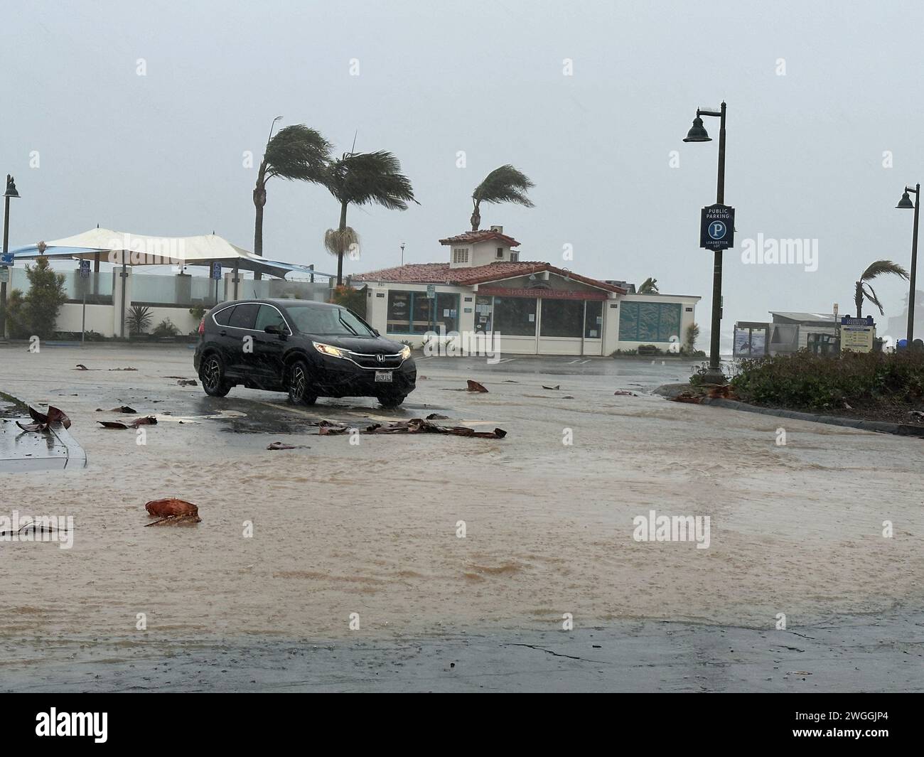 Montecito, California, U.S.A. 4th Feb, 2024. A car traverses the ...