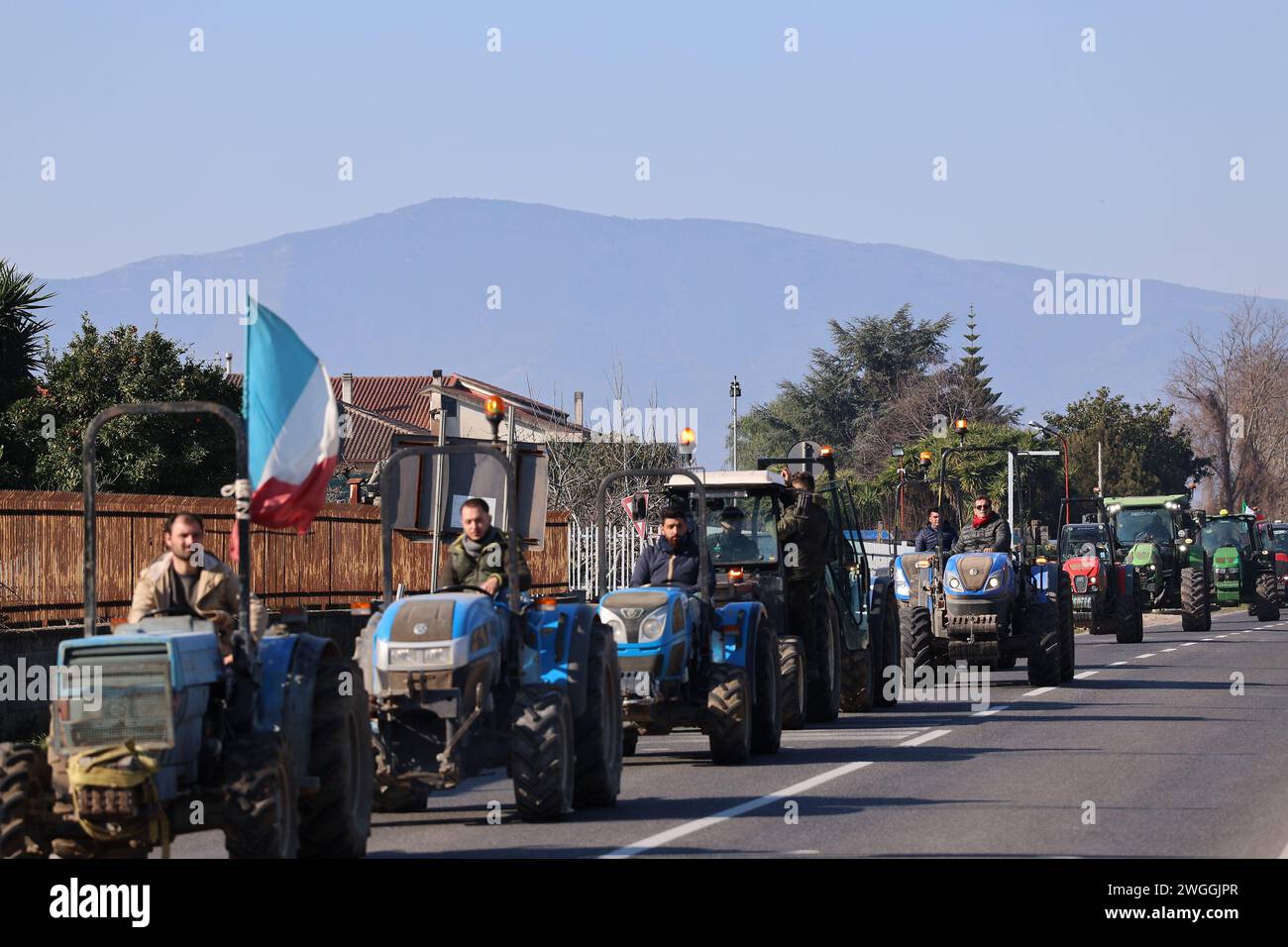 Farmers on their tractors during the demonstration to protest against ...