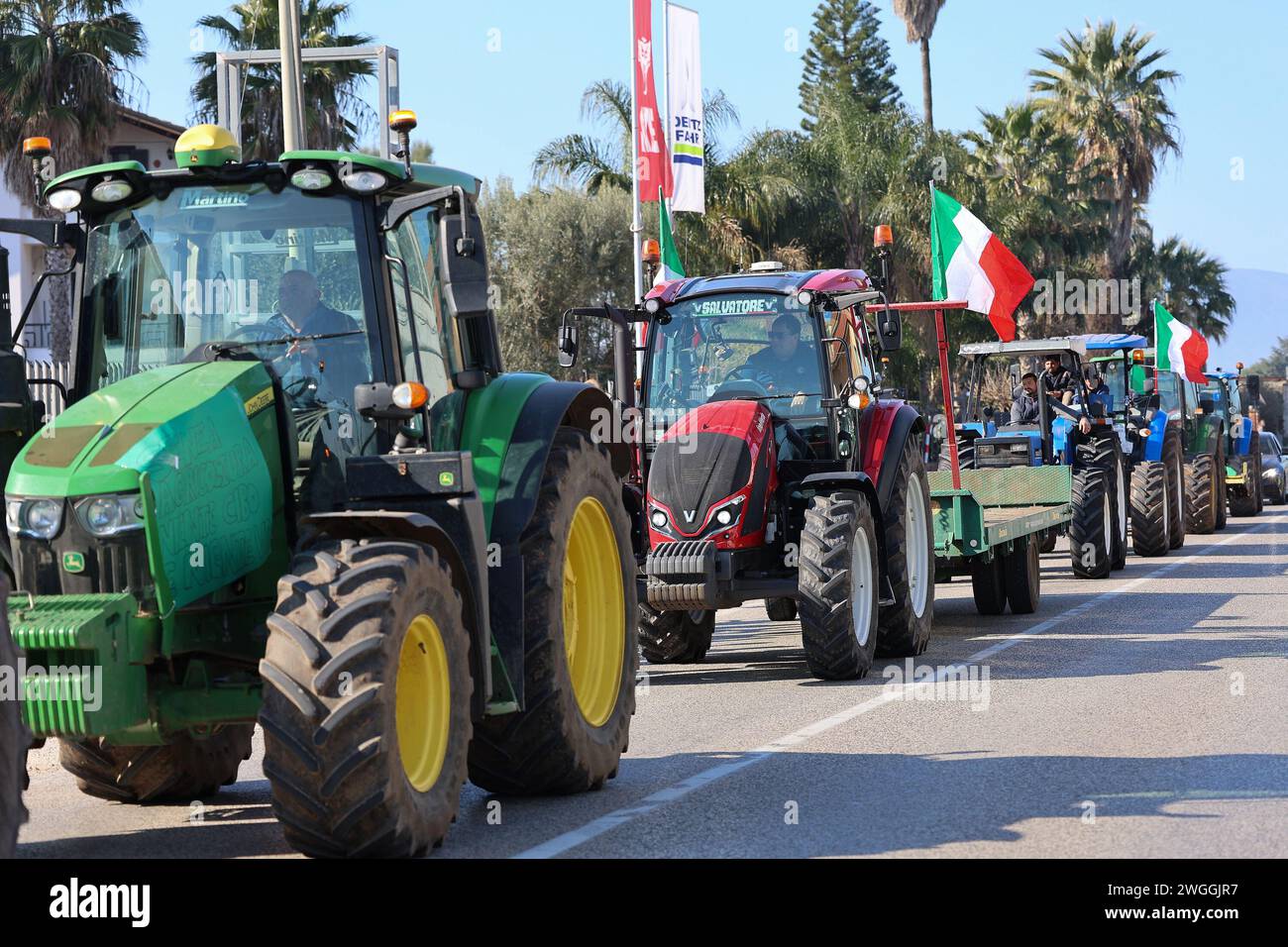 Farmers on their tractors during the demonstration to protest against ...