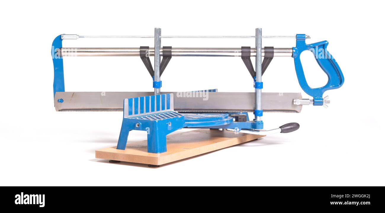Vintage manual miter saw isolated on a white background Stock Photo - Alamy