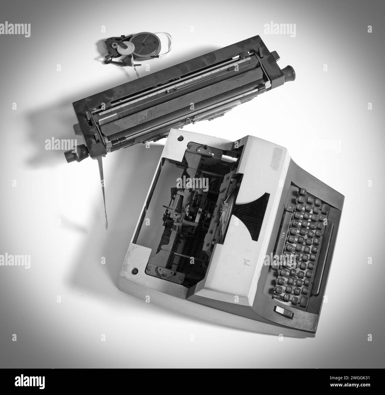 Broken metal typewriter, vintage object isolated, full frame Stock ...