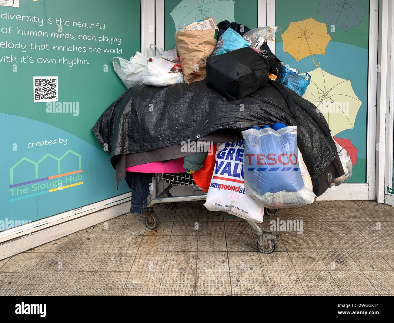 Slough, Berkshire, UK. 5th February, 2024. The wordly possessions of a ...