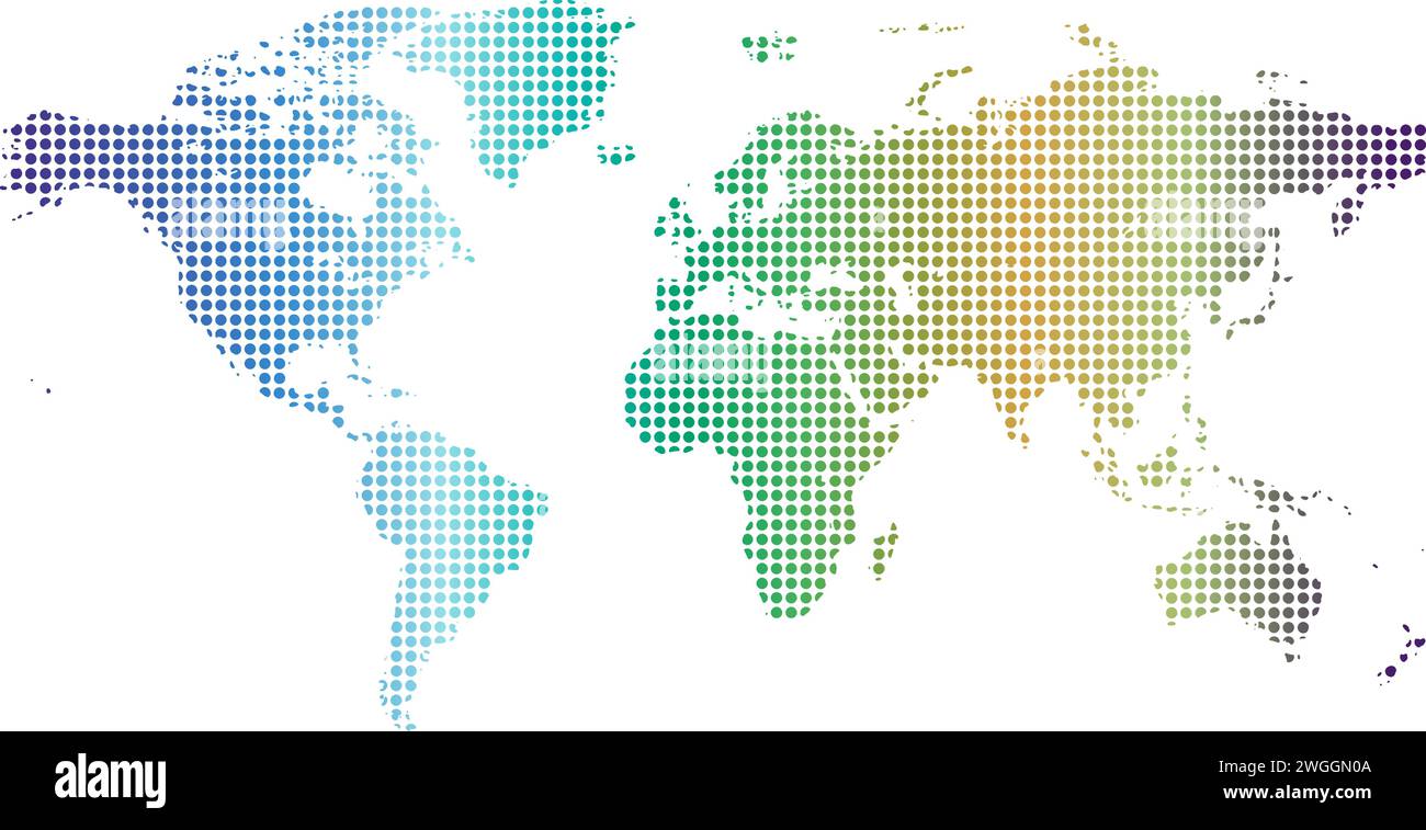 Dots map of the world in different colors on white background Stock ...