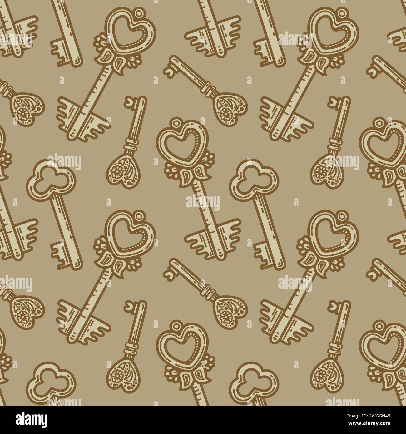 Seamless pattern in beige tones with vintage keys Stock Vector Image ...