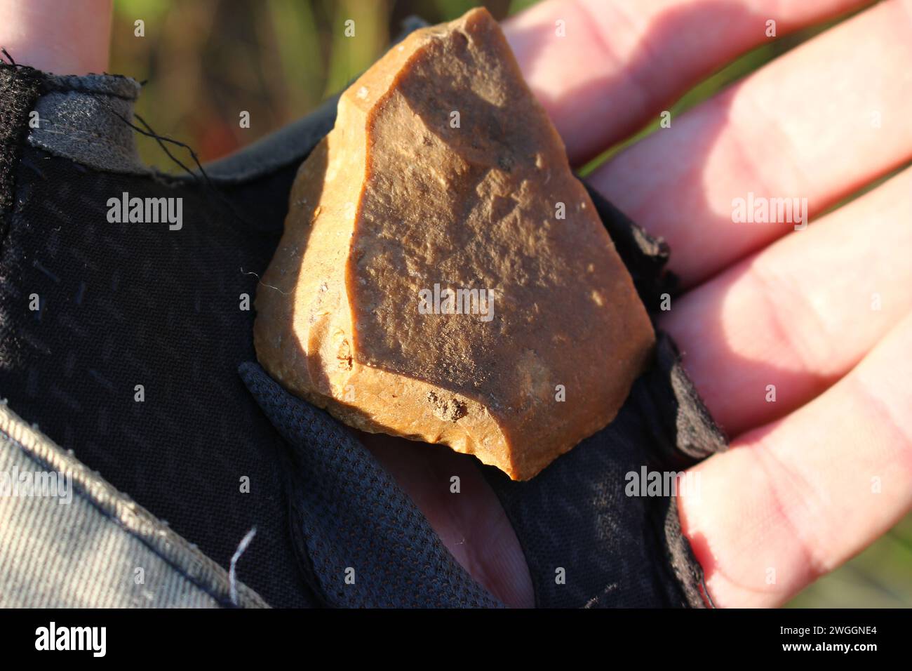 Flint scraper with edge retouch in hand, Stone Age tool Stock Photo - Alamy