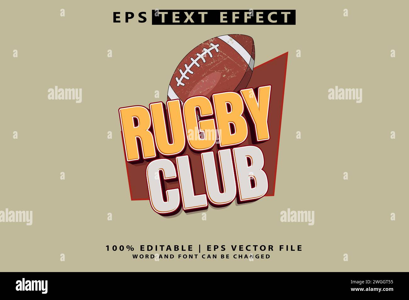 Rugby club 3D vintage style premium vector with editable text effect ...