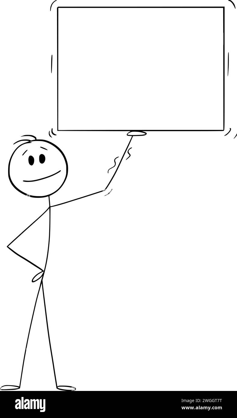 Person Holding Sign, Box or Empty Rectangle, Vector Cartoon Stick ...