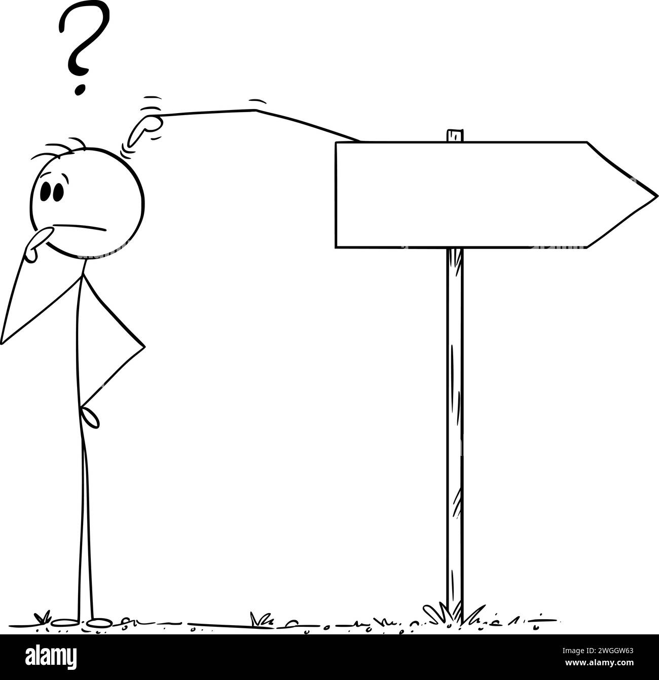 Person Looking for Some Guide on The Way, Vector Cartoon Stick Figure ...