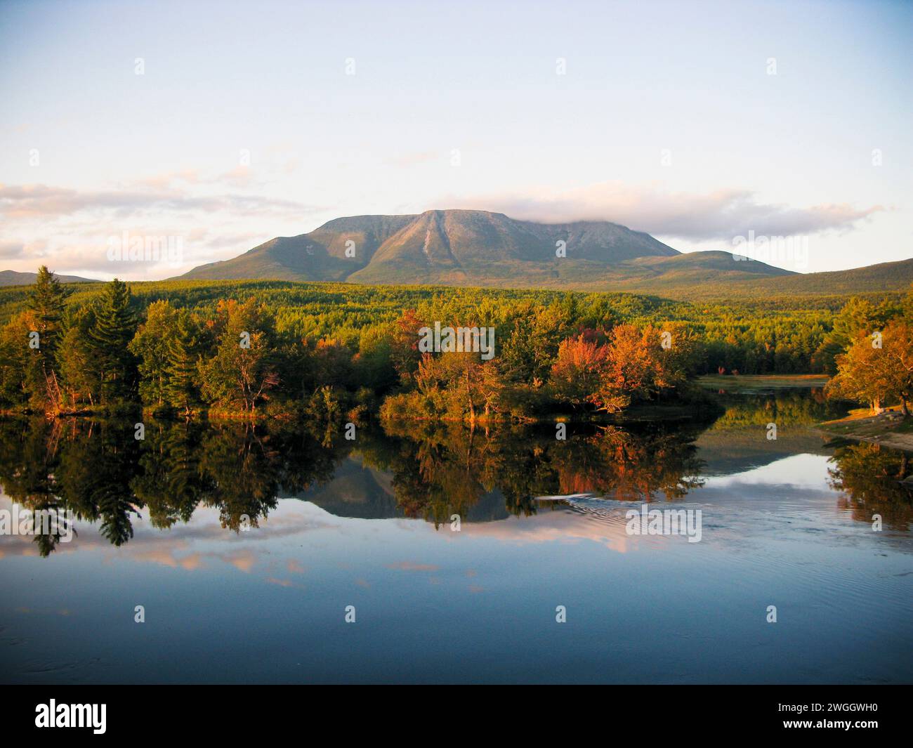 Maine's Mount Katahdin and the Penobscot River is seen from Abol Bridge, near Baxter State Park ...